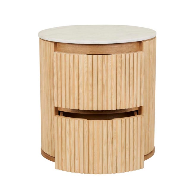 Benjamin Ripple Marble Round Bedside, Matt White Marble/Natural Ash - GlobeWest Perth Stockist ...